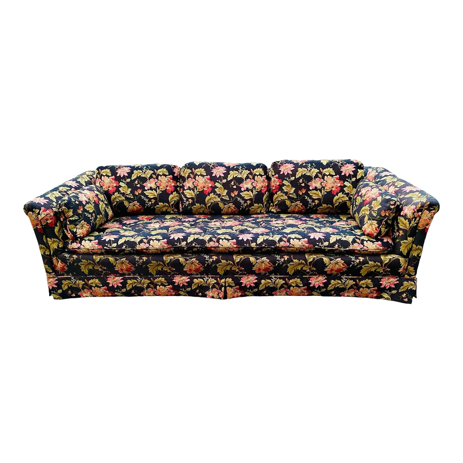 1970s Regency Style Chintz Asian Motif Floral Tufted Rolled Arm Sofa ...