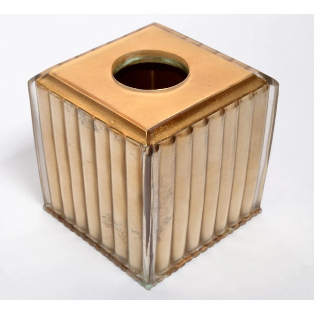 1980s Art Deco Style Fluted Encased Lucite Gold Leaf Resin Tissue Box ...
