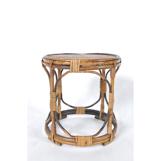 Mid-Century Tortoishell Bamboo Wicker Side Table, 1960s | Chairish