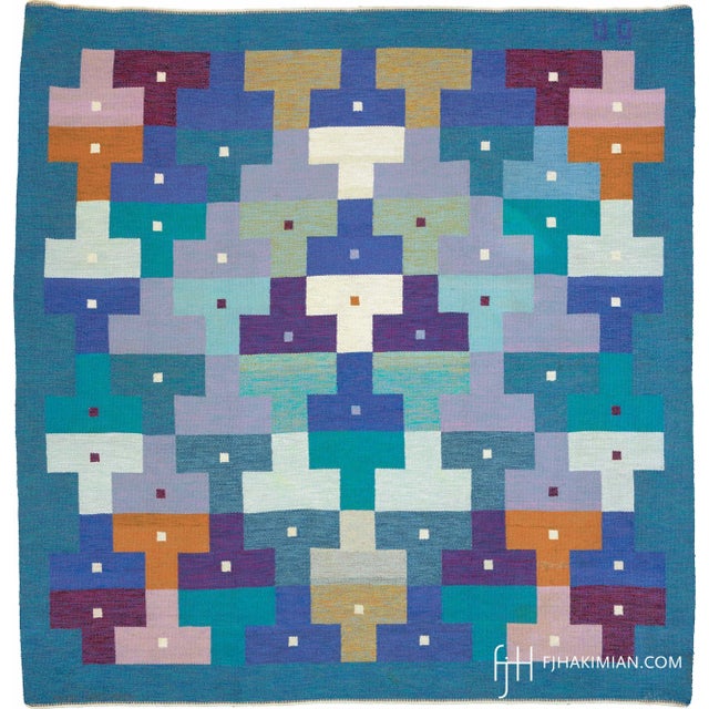 Mid 20th Century Swedish Flat Weave Rug by Agda Osterberg- 9′5″ × 9′9 ...