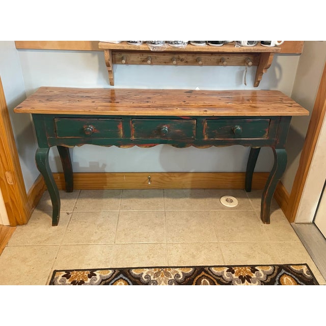 Estate Custom Made Pine Console Table W/3 Drawers | Chairish