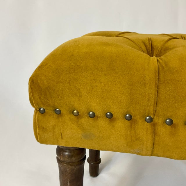 Vintage Traditional Tufted Velvet Bench in Mustard With Nailhead ...