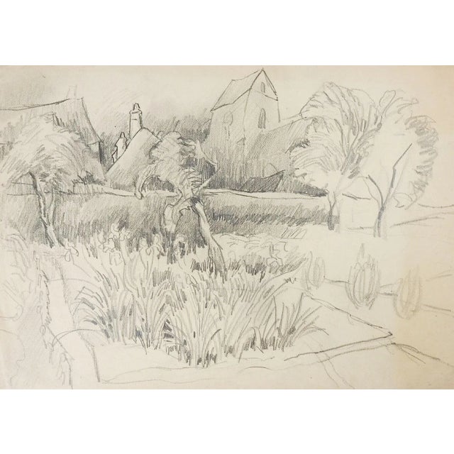 Vintage Rustic Farm Landscape Pencil Study Drawing | Chairish