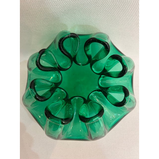 Vintage Hand Blown Emerald Green Pinch Vase | Chairish