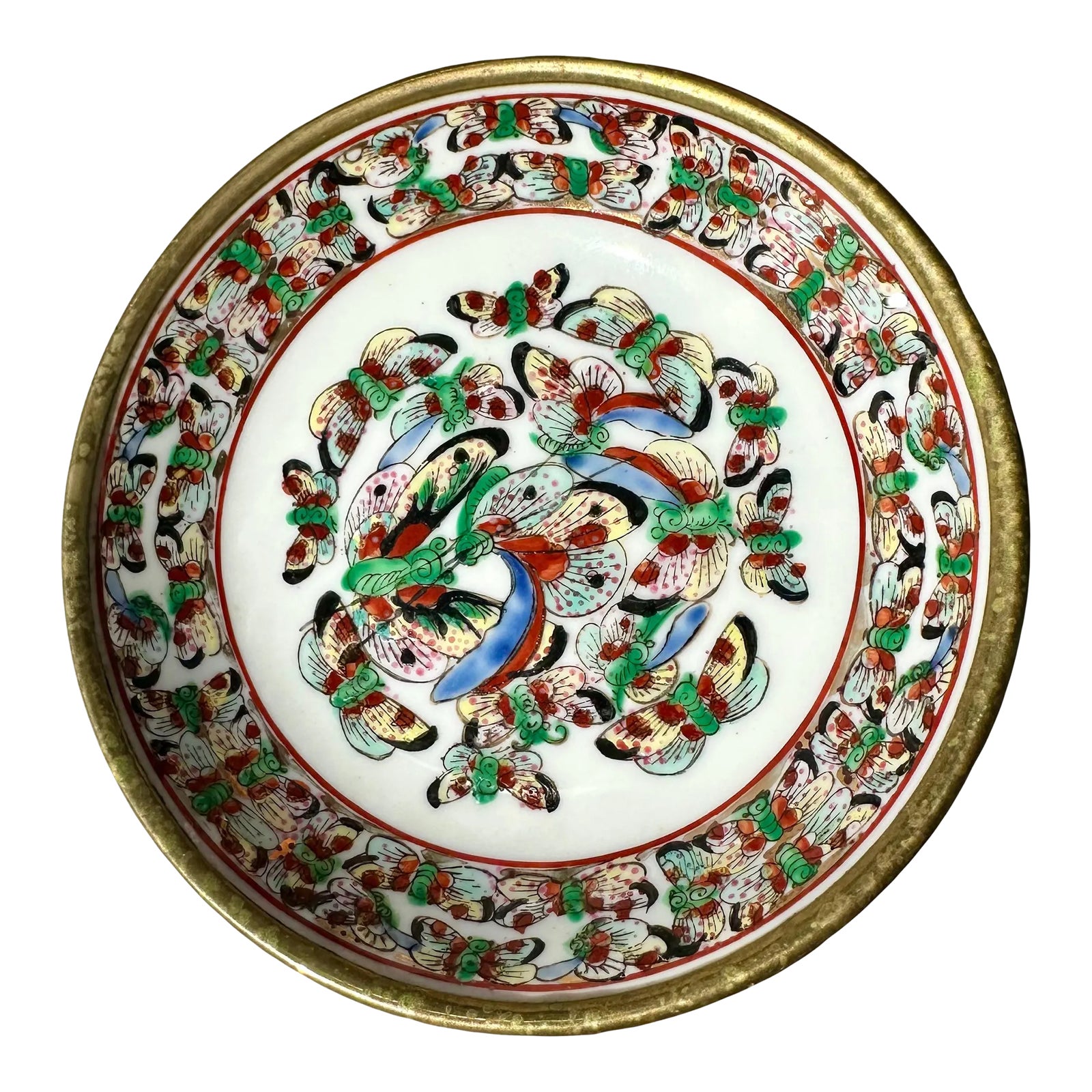 Antique Hand Painted Famile Rose Chinese Brass Porcelain Chinoiserie ...