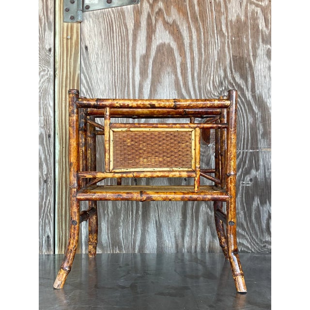 Vintage Coastal Tortoise Shell Finish Magazine Rack | Chairish