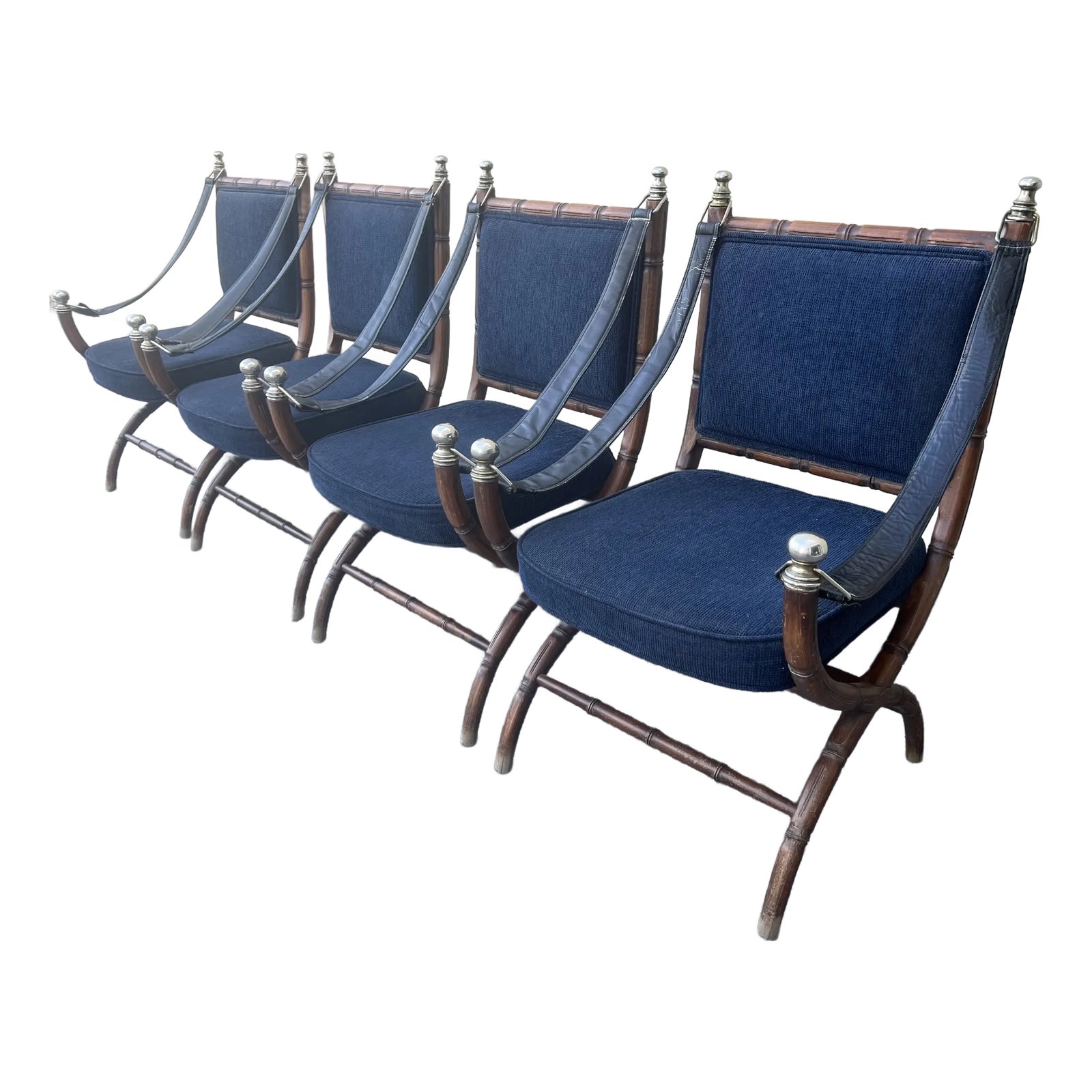1970s Campaign Style Chairs With Faux Bamboo Leather Straps- Set of 4 ...