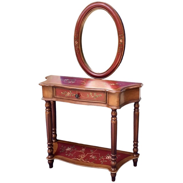 Vintage Hand-Painted English Cottage Style Hall Console Table and Oval ...