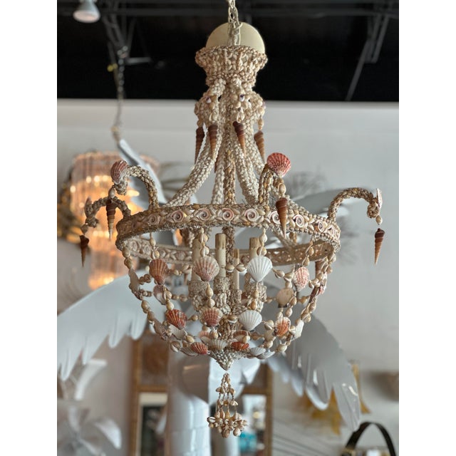 Vintage 6 Light Encrusted Seashell Shell Palm Beach Chandelier | Chairish