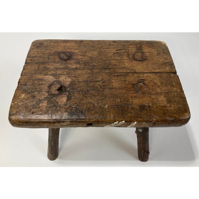 Antique Primitive Wooden Stool | Chairish