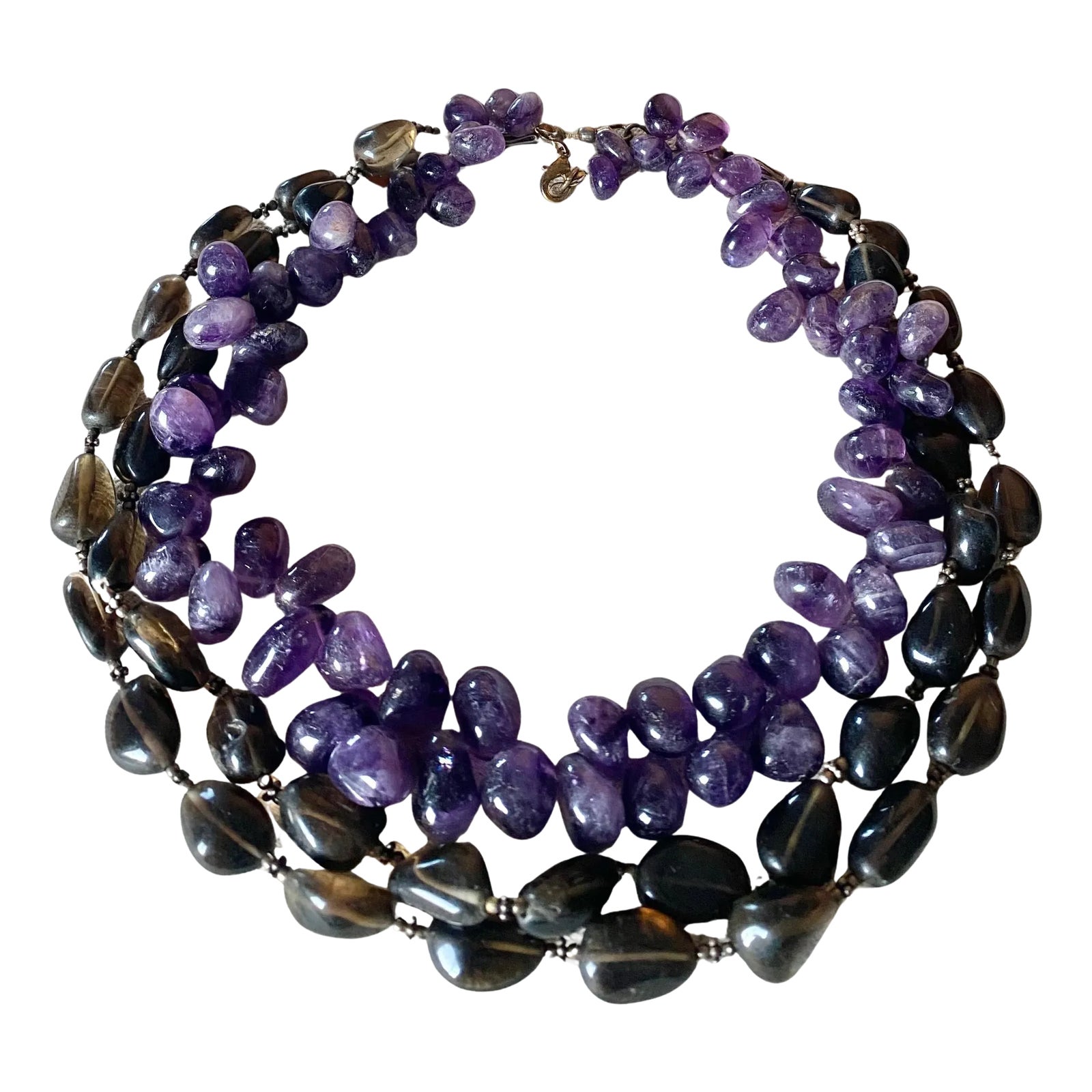 Double Strand Amethyst Necklace + Faux Smokey Topaz Necklace, Set of 2 ...