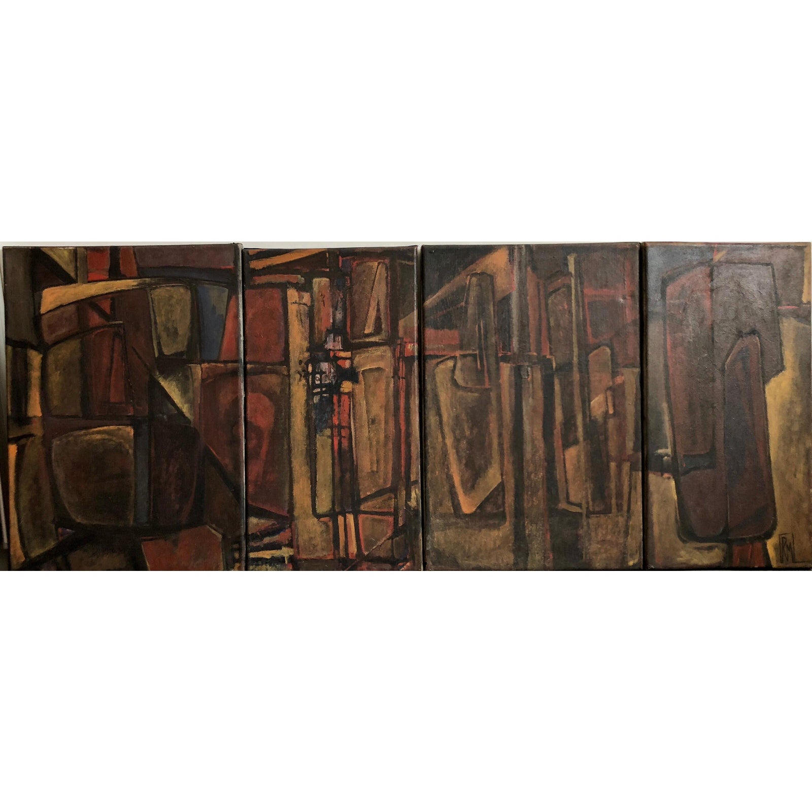 Rebeca Mendoza, Argentine Abstract Constructivist Quadriptych Oil ...