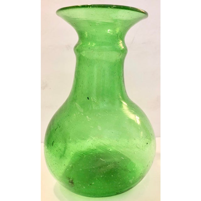 Lime Green Handblown Glass Studio Vase | Chairish