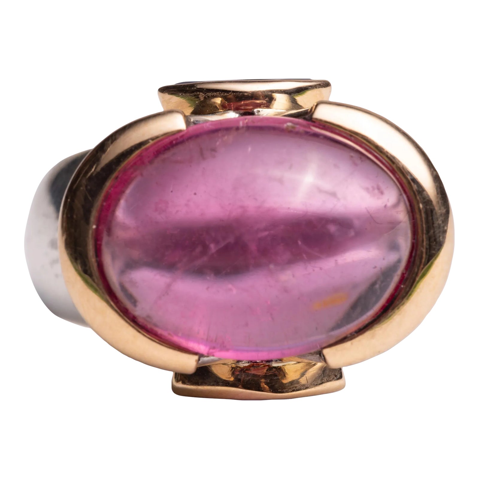 1990s Large Pink Tourmaline Dome Ring With Tanzanite | Chairish