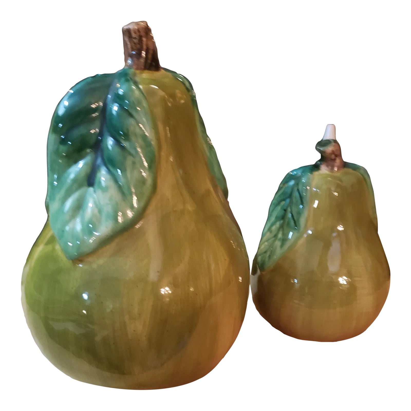 Vintage Pacific Rim Hand Painted Oversized Set of 2 Vibrant Green Pears ...