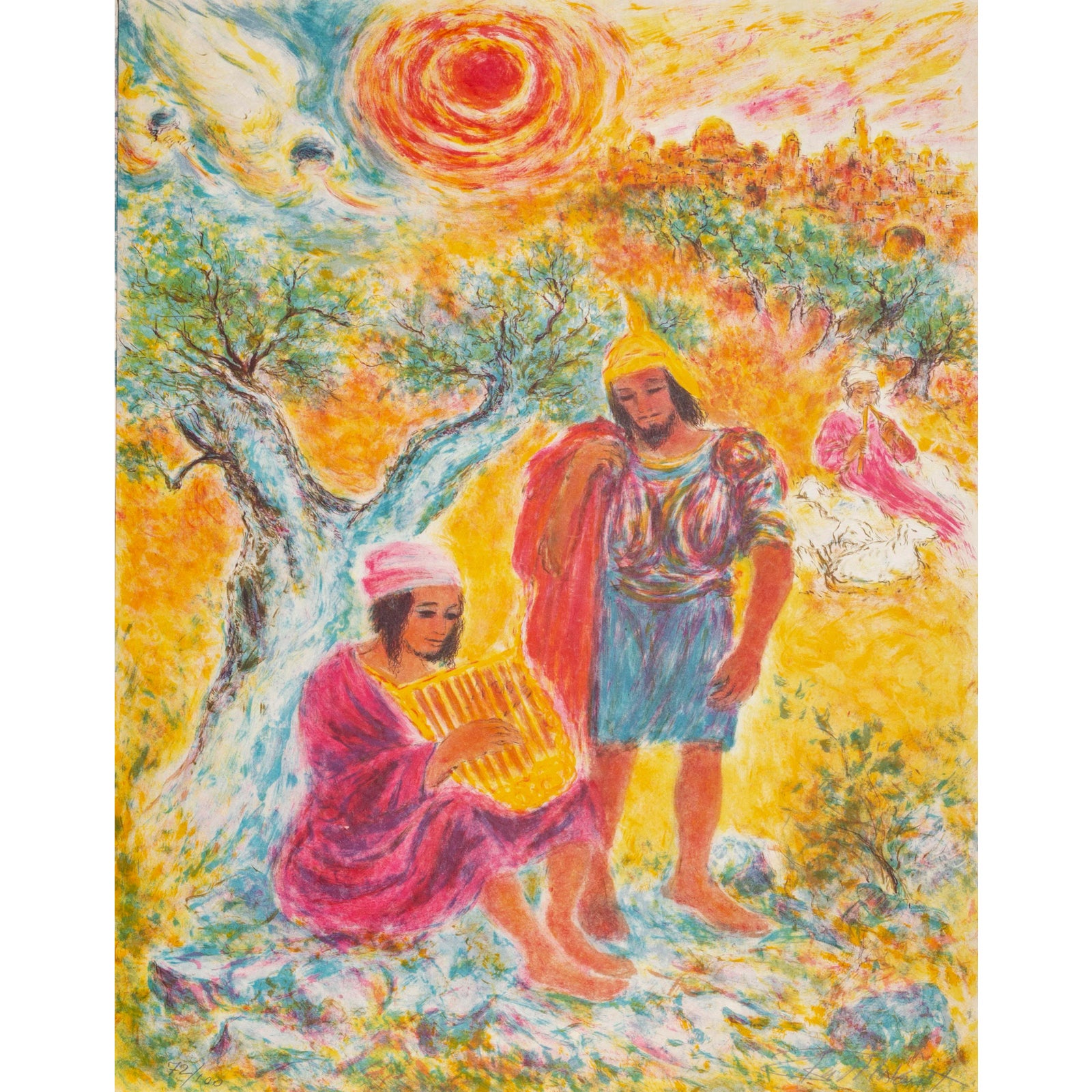 Harp Player Beneath the Tree, Ira Moskowitz Lithograph, Signed and ...