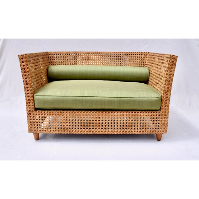 Organic Modern Cane & Teak Settee | Chairish
