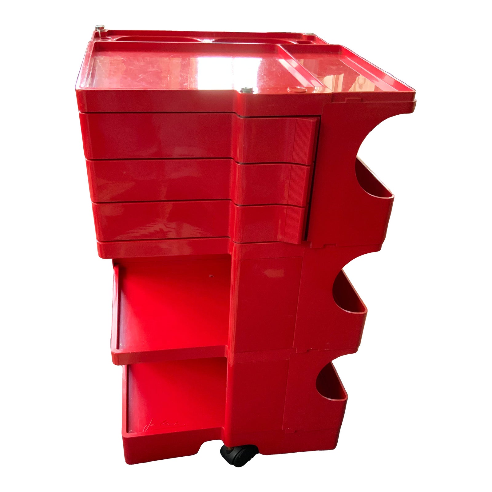 Pepper Red Joe Colombo Boby 3 Drawer/3 Section Artist's Cart | Chairish