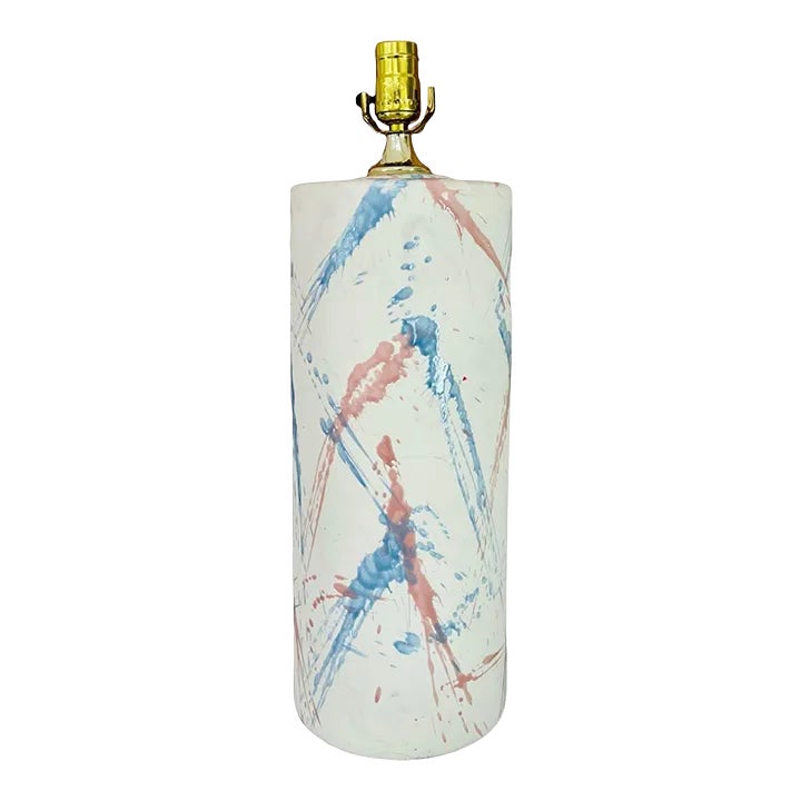 Vintage Pink Blue Splatter Jackson Pollock Style Table Lamp | Chairish