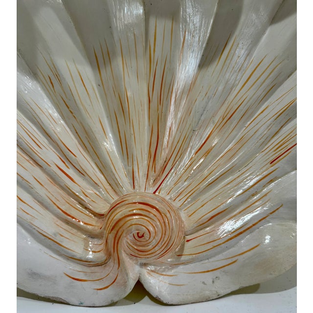 Large 1990s Wooden Hand Painted Decorative Clamshell | Chairish