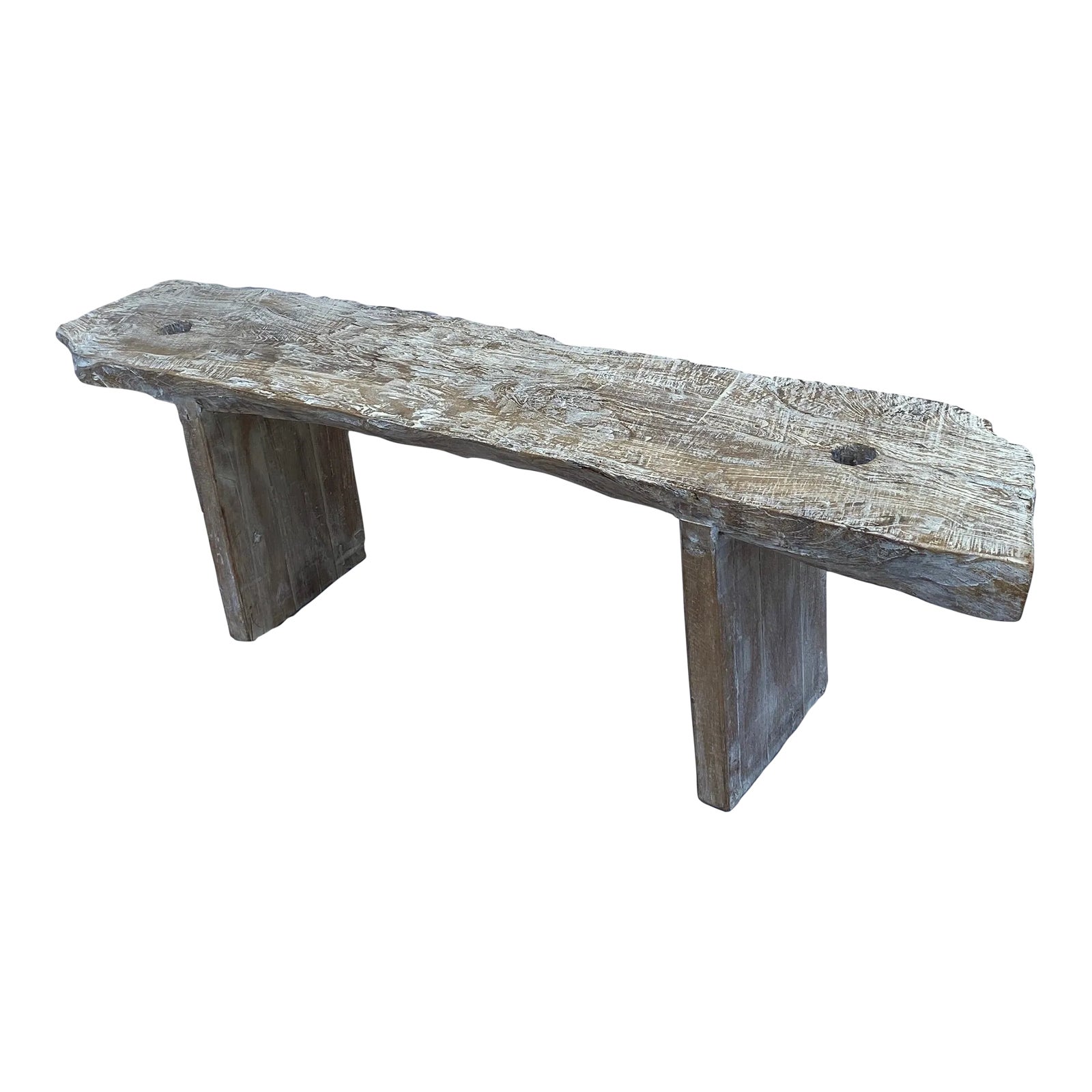 Whitewashed Teak Bench W/ Live Edges | Chairish