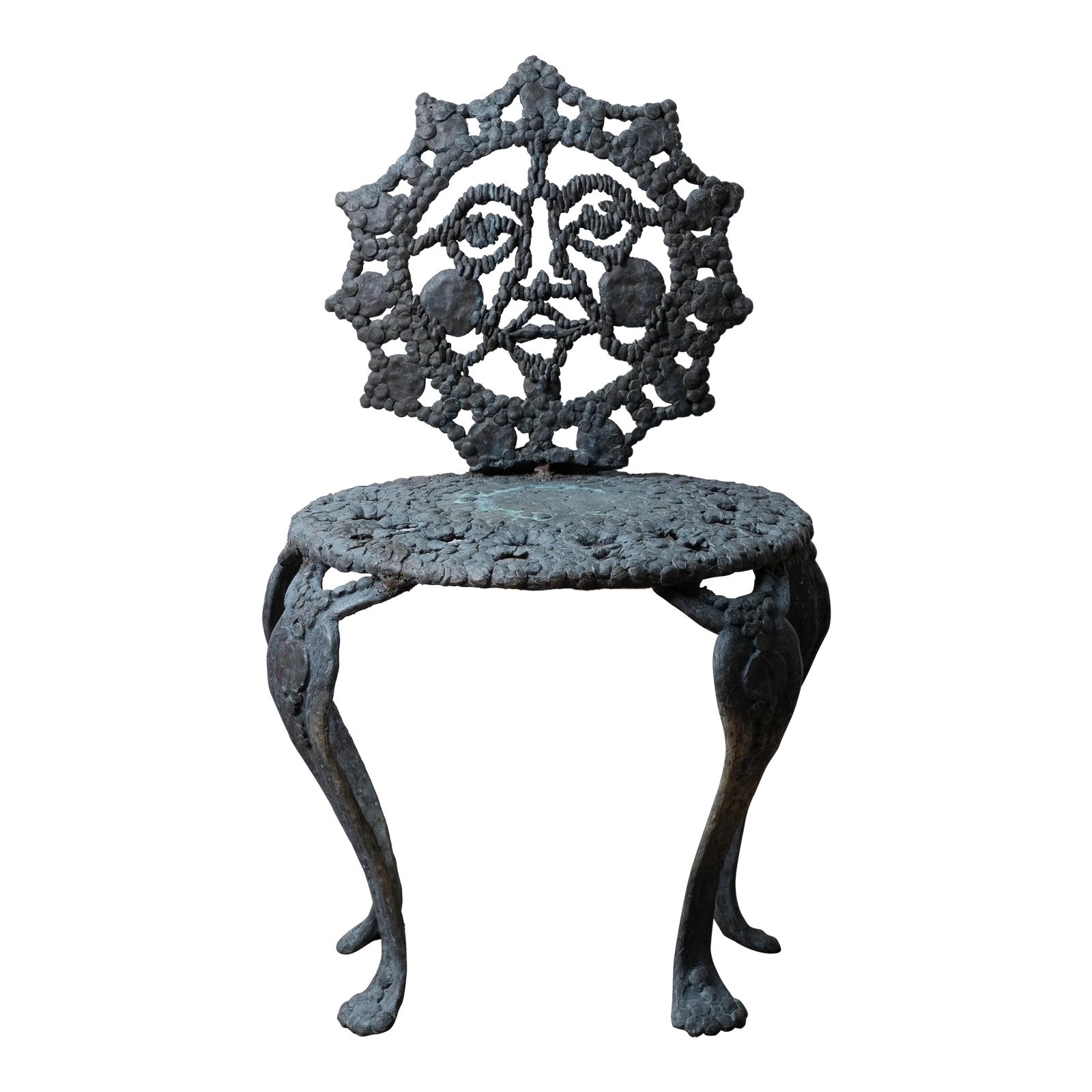 Sculpted Bronze Sun Face Chair | Chairish