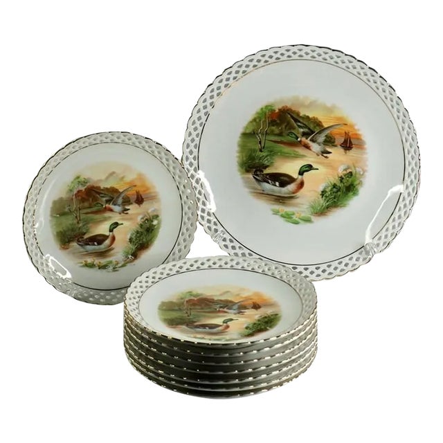 1930s Schumann Bavaria Porcelain Set of 9 Plates with Reticulated ...