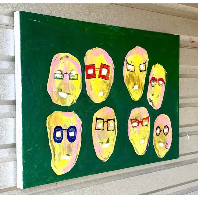 Vintage Oil Painting of Faces Signed Olin 1971 | Chairish