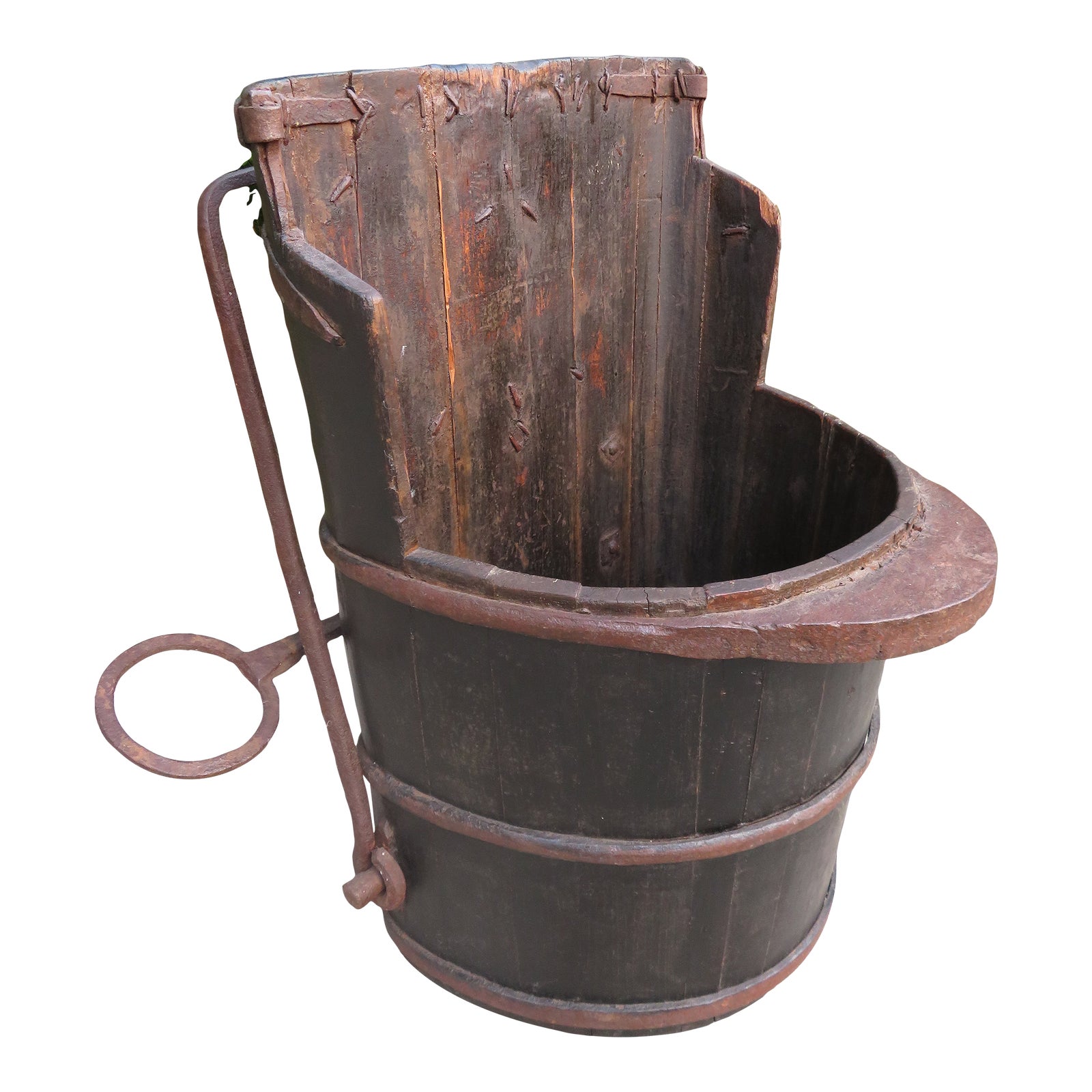 Antique Iron Clad Primitive Wood Farm Water Bucket ~ Planter, Waste ...