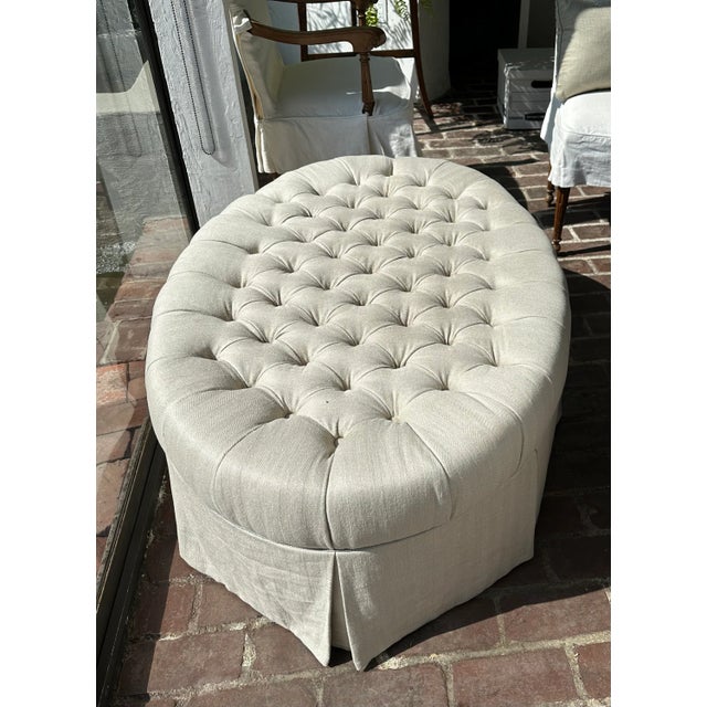 Custom Made Traditional Oval Tufted Ottoman | Chairish