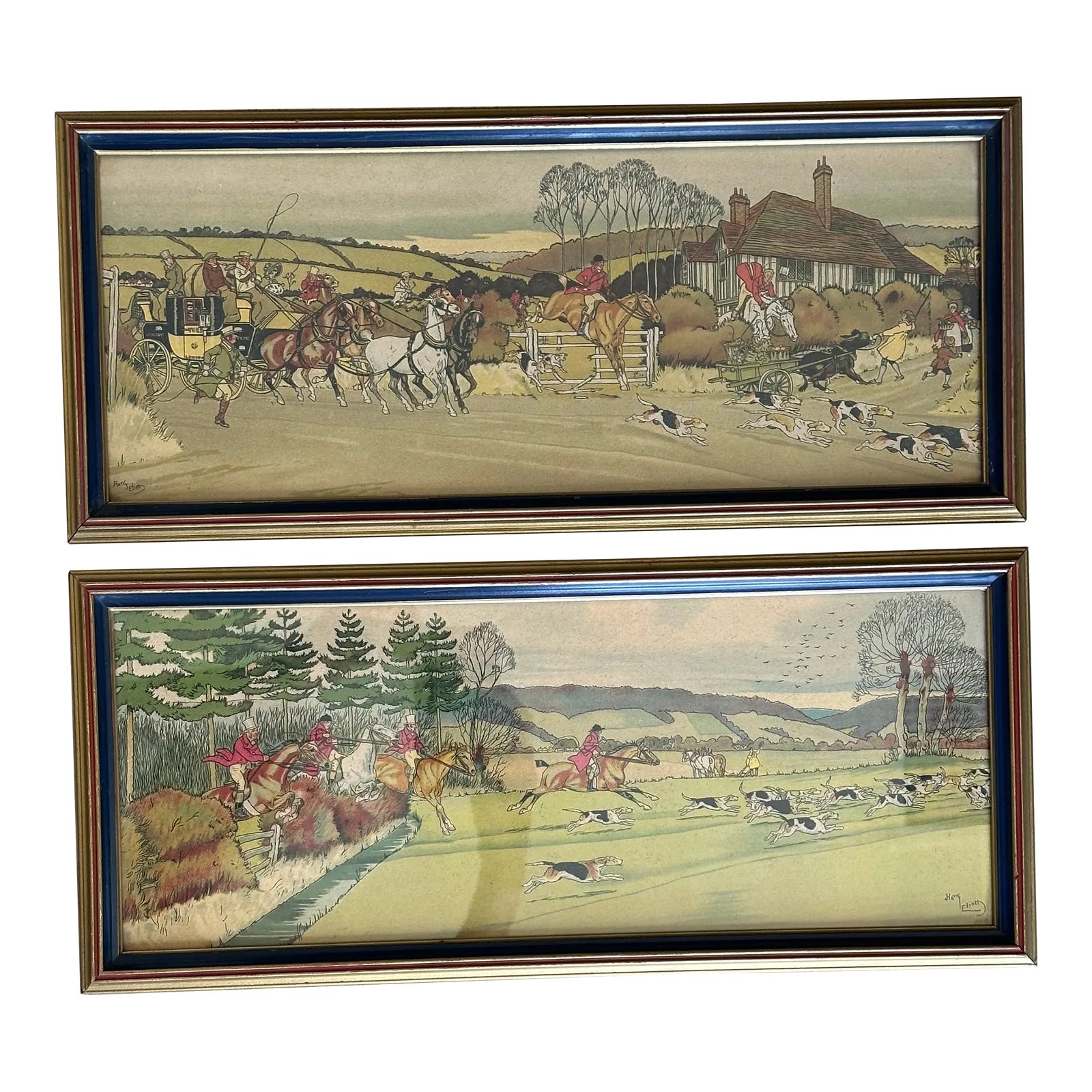 English Hunt Scenes 19th Century - Pair | Chairish