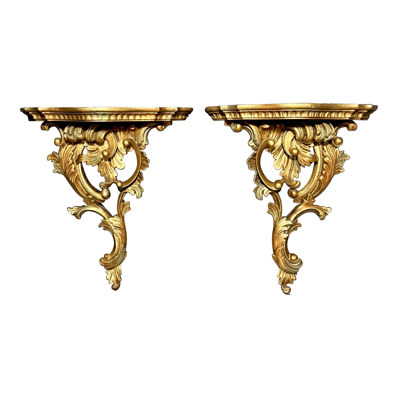 Pair of Vintage Giltwood Wall Brackets With Rococo Carving | Chairish