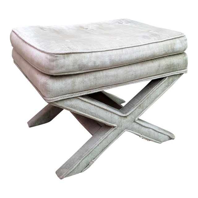 1980s Hollywood Regency Style X Base Velvet Ottoman | Chairish