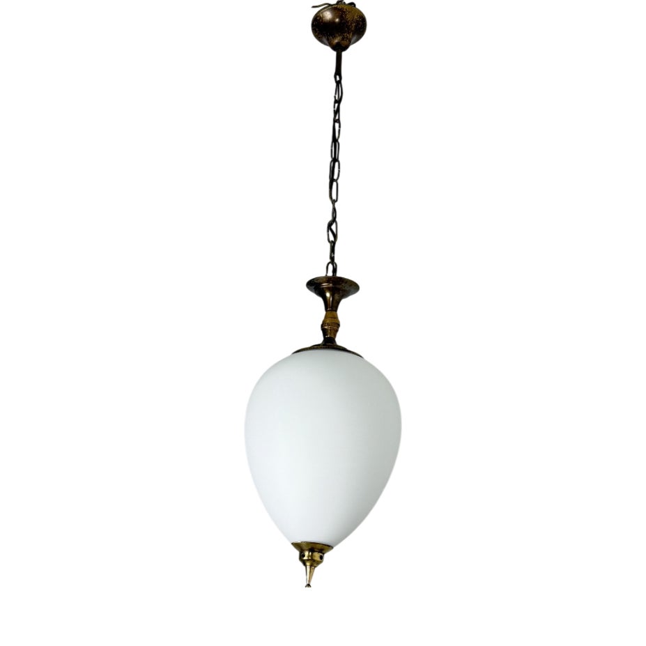 Pendant Lamp in Brass and Opaline Glass in the style of Luigi Caccia ...