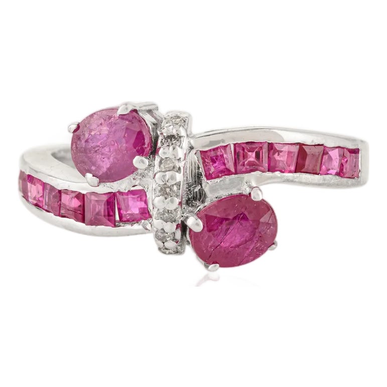 Exquisite Pure 925 Silver Ruby Bypass Ring With Diamond - Size 7.5 ...