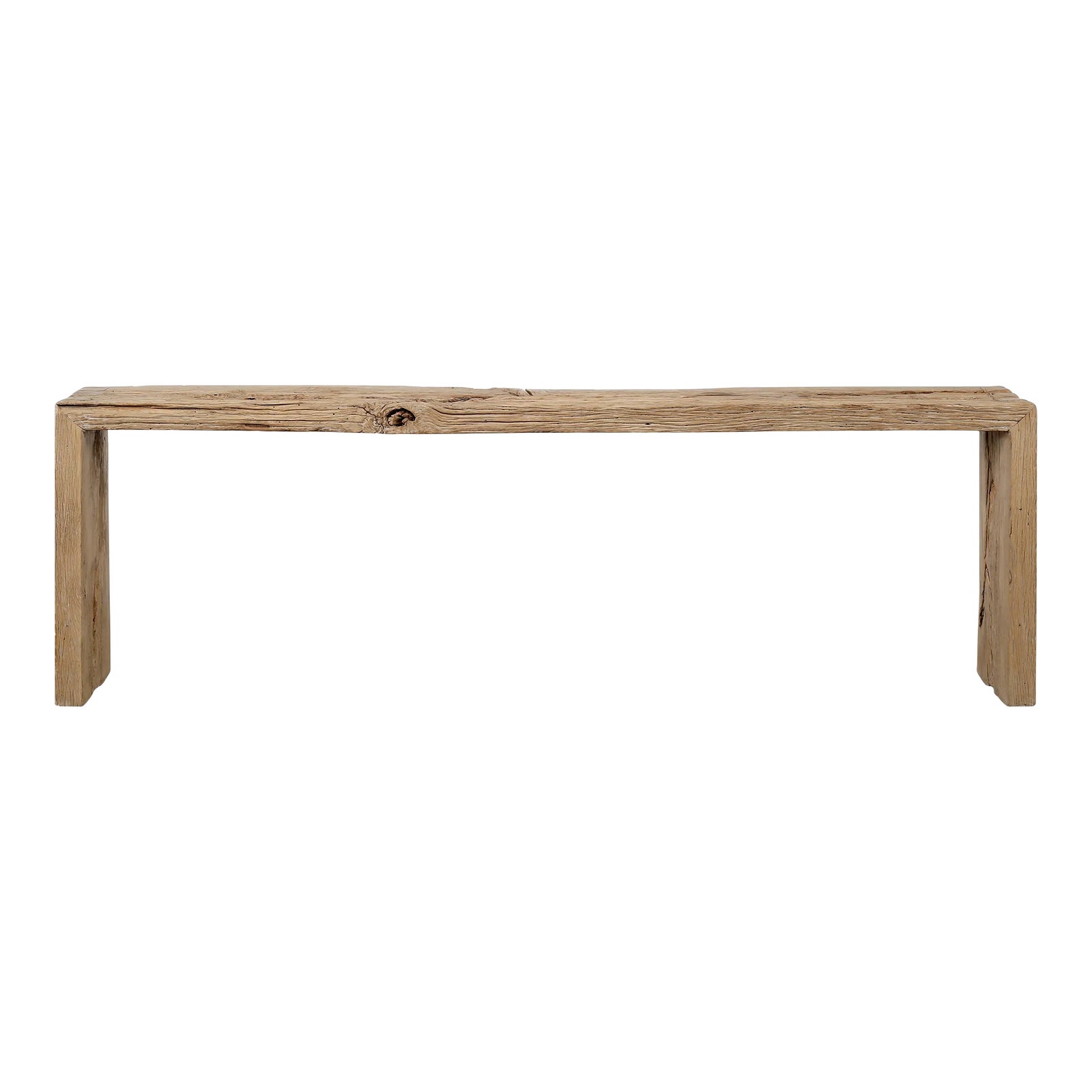 Mid-Century Weathered Natural Wood Waterfall Console Table | Chairish