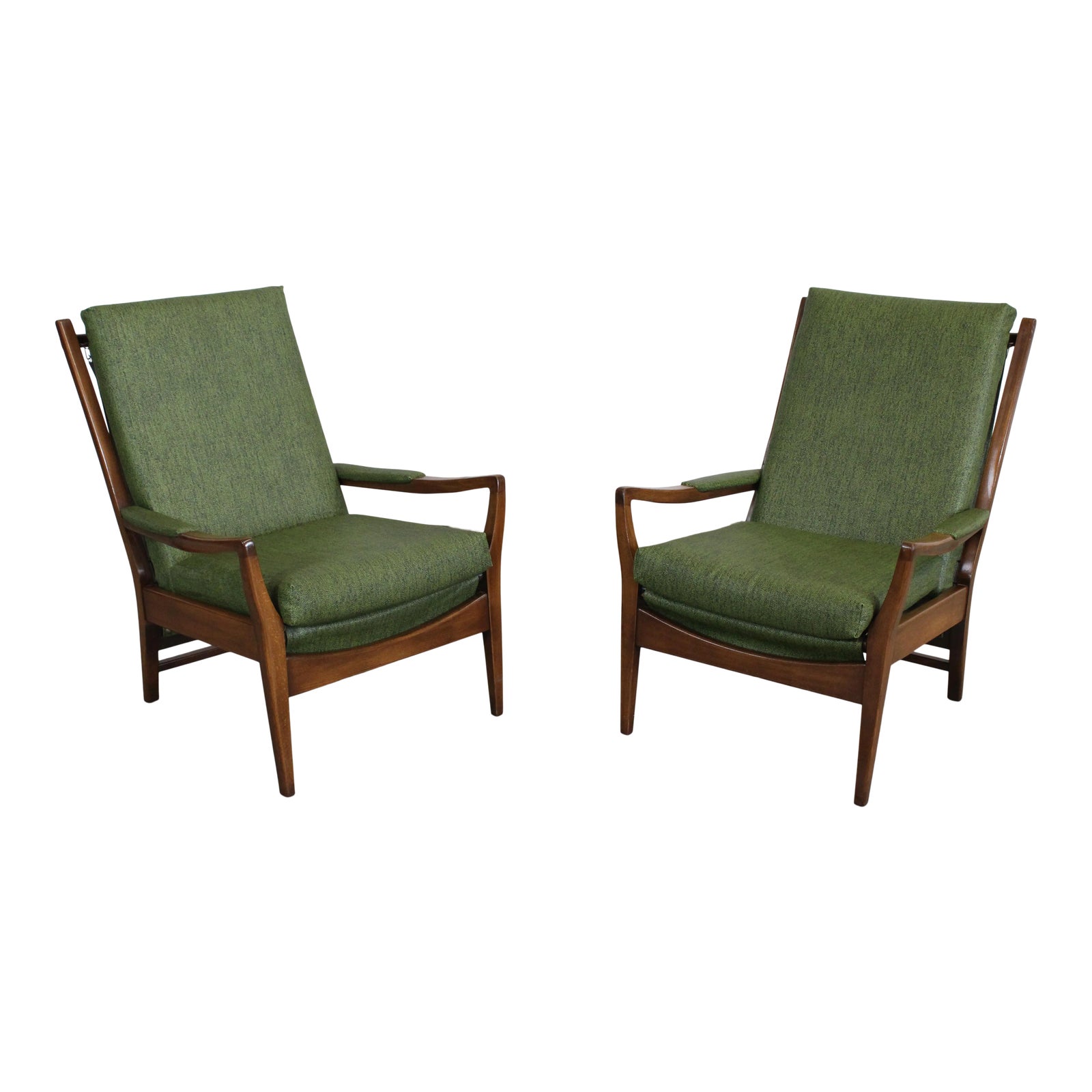 Pair of Mid Century Modern Walnut Open Arm Lounge Chairs | Chairish