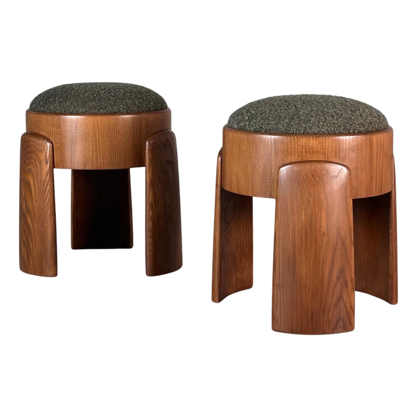 Sculptural Ash Wood Stools with Dedar Milano Bouclé Mélange by Forme ...