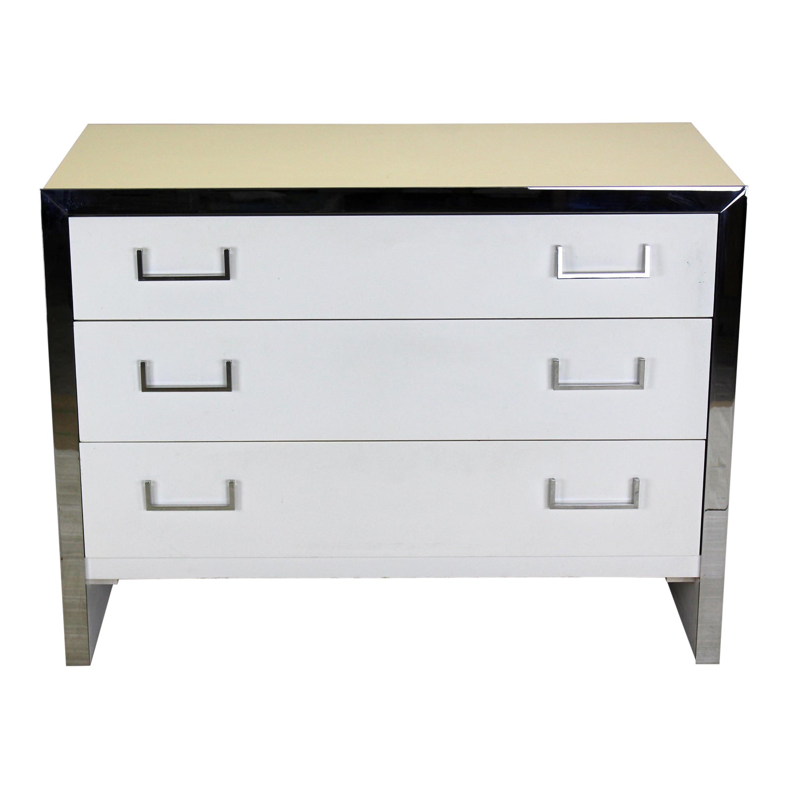 Mid Century White Commode of Three Drawers | Chairish