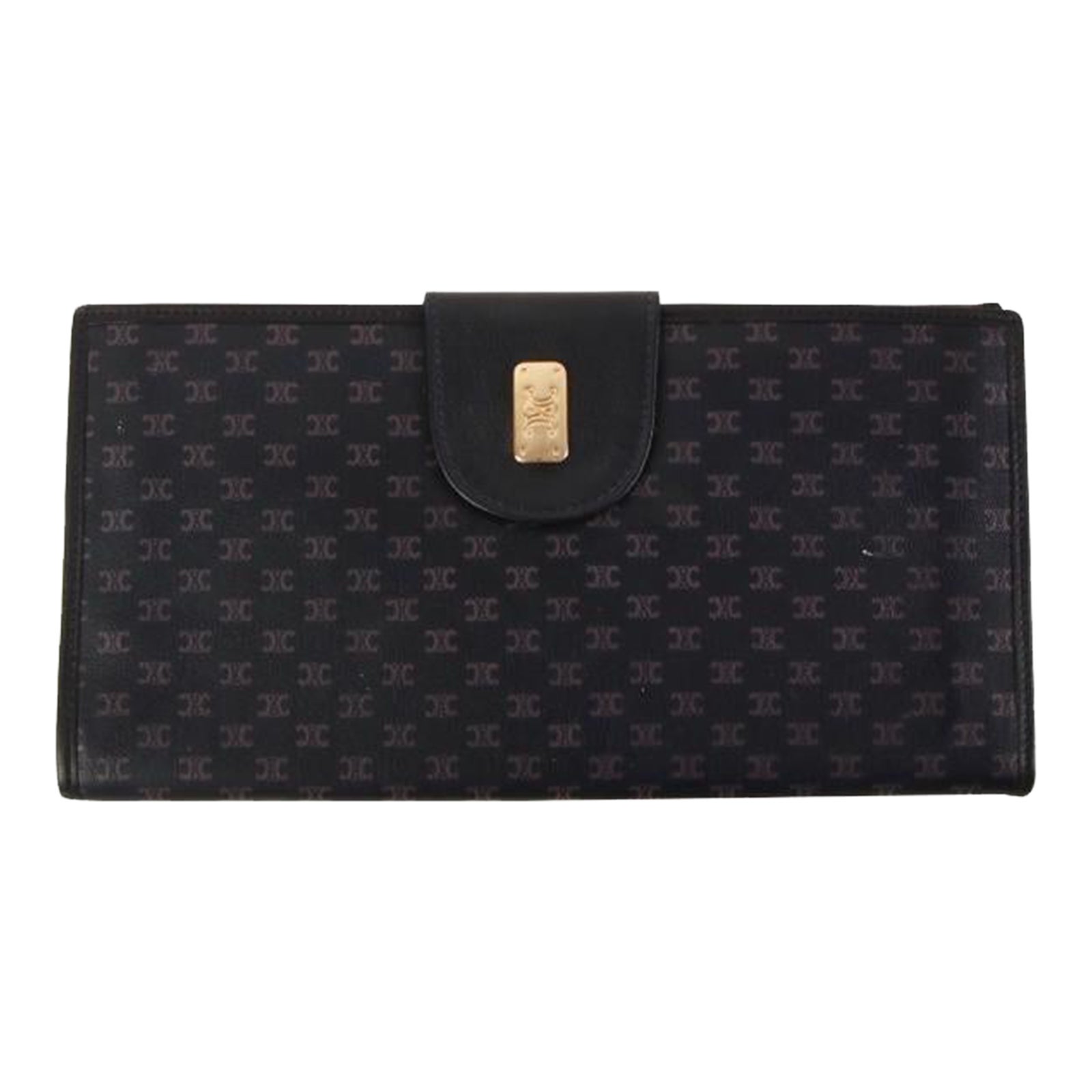 Celine Macadam Pattern Logo Plate Long Wallet Navy | Chairish