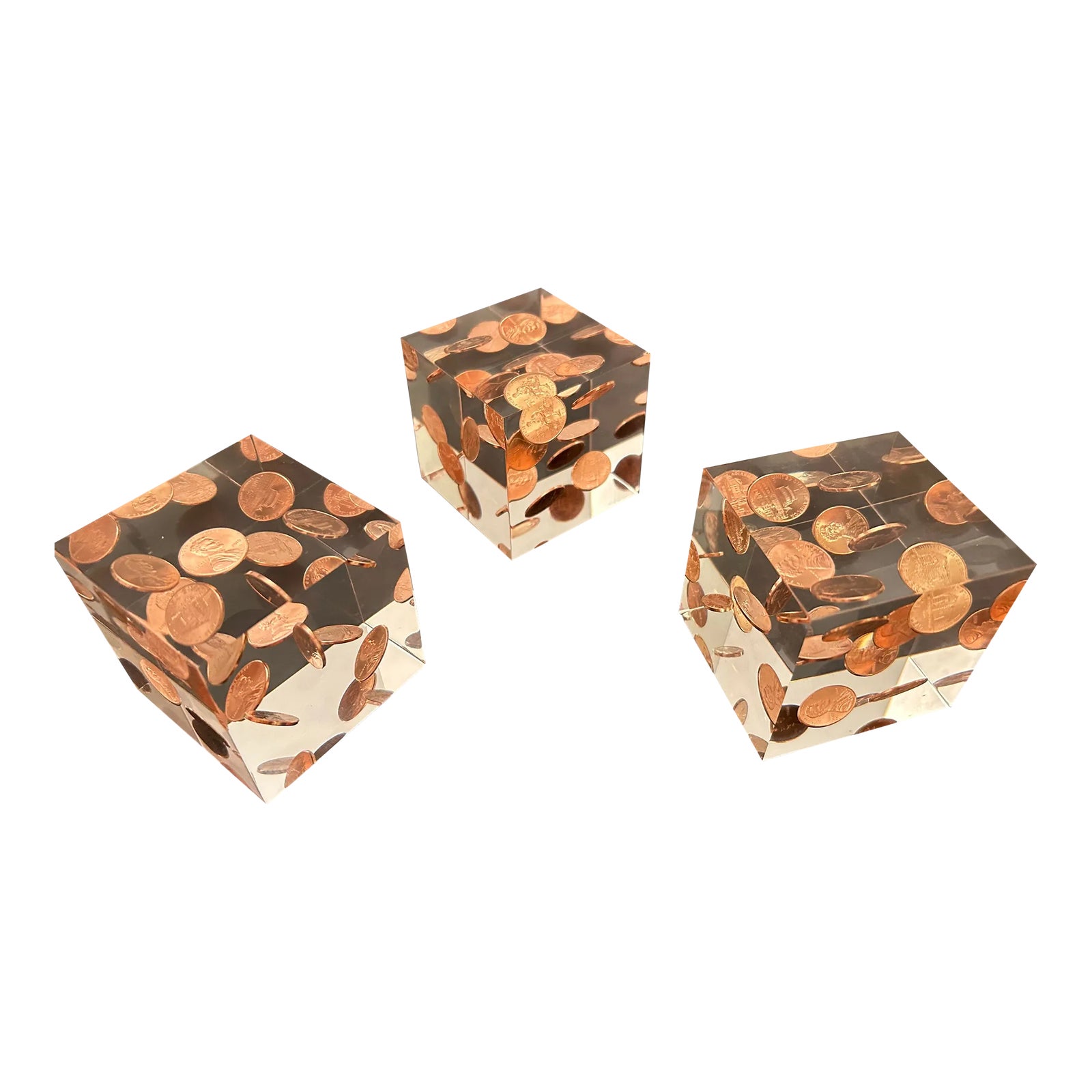 Penny Lucite Cubes - Set of 3 | Chairish