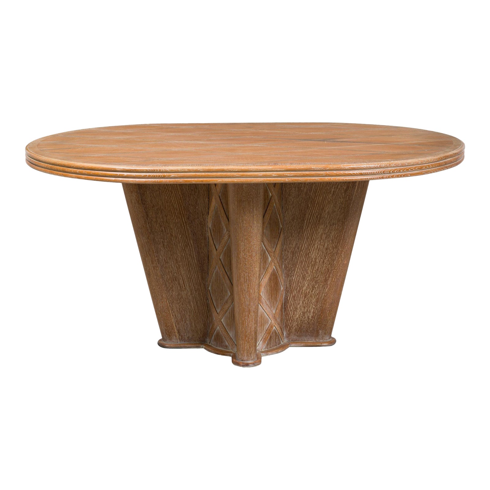 Soubrier Mid-Century French Limed Oak Inlaid Dining Table | Chairish