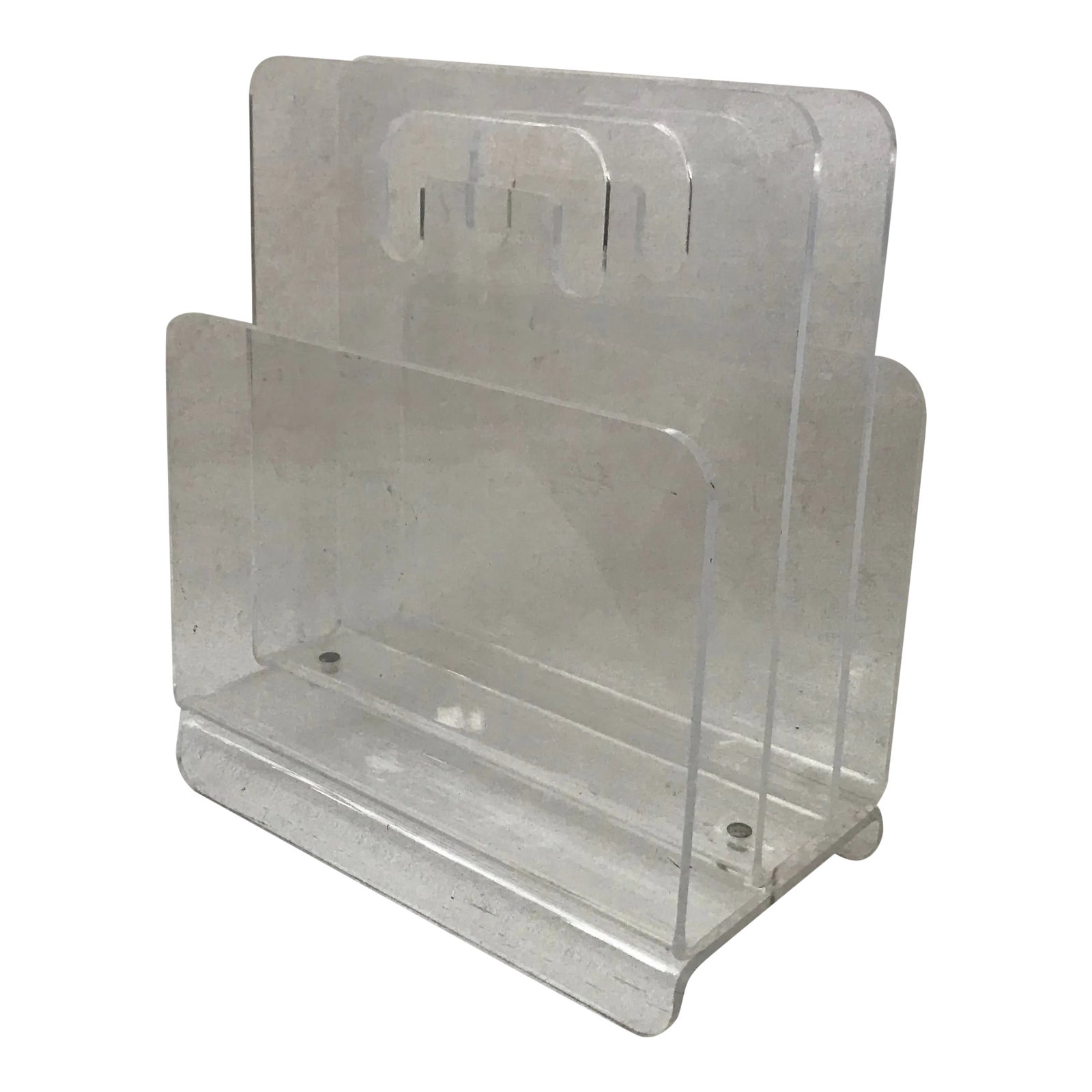 Modern Lucite Three Section Magazine Rack Built in Handles | Chairish