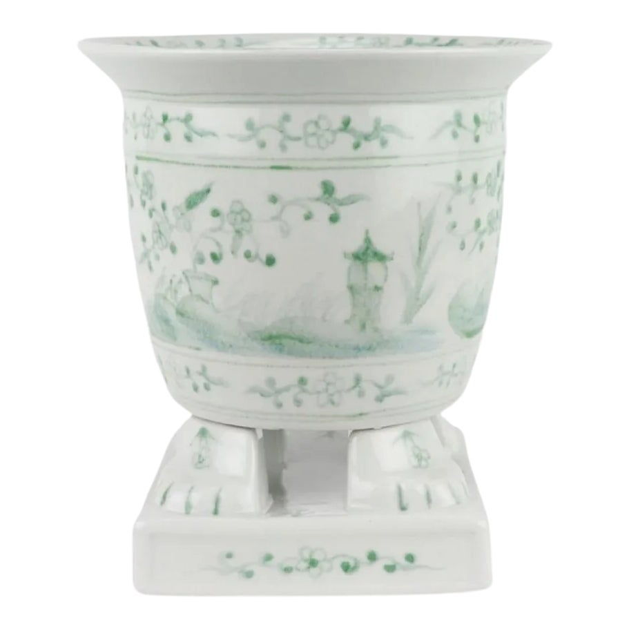 Footed Porcelain Planter in Pale Green | Chairish