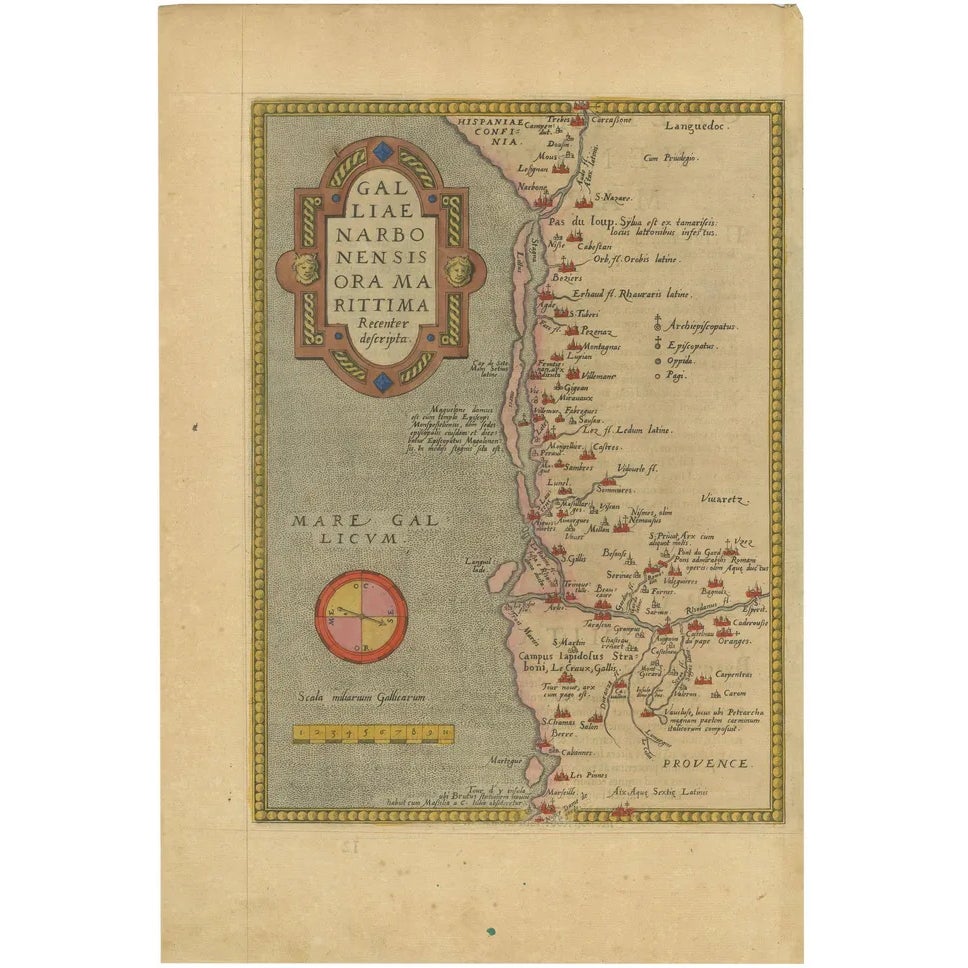 Ortelius Map of the Narbonne Coastal Region, 1580 | Chairish