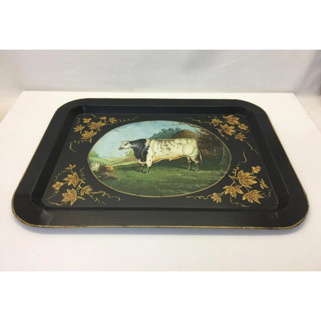 Vintage Farm Animal White Cow Tray | Chairish