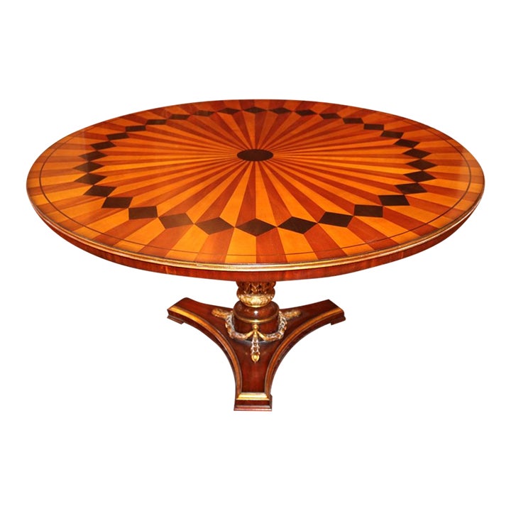 Inlaid Mixed Wood & Gilt Italian Style Center Dining Table | Chairish