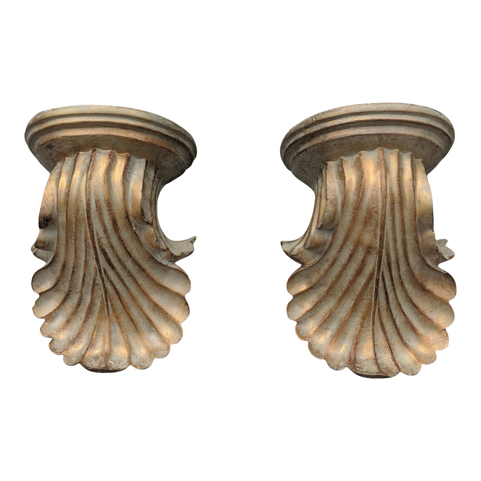 Gilded Gold and Gray Scalloped Rocaille Shell Style Wall Brackets- A ...