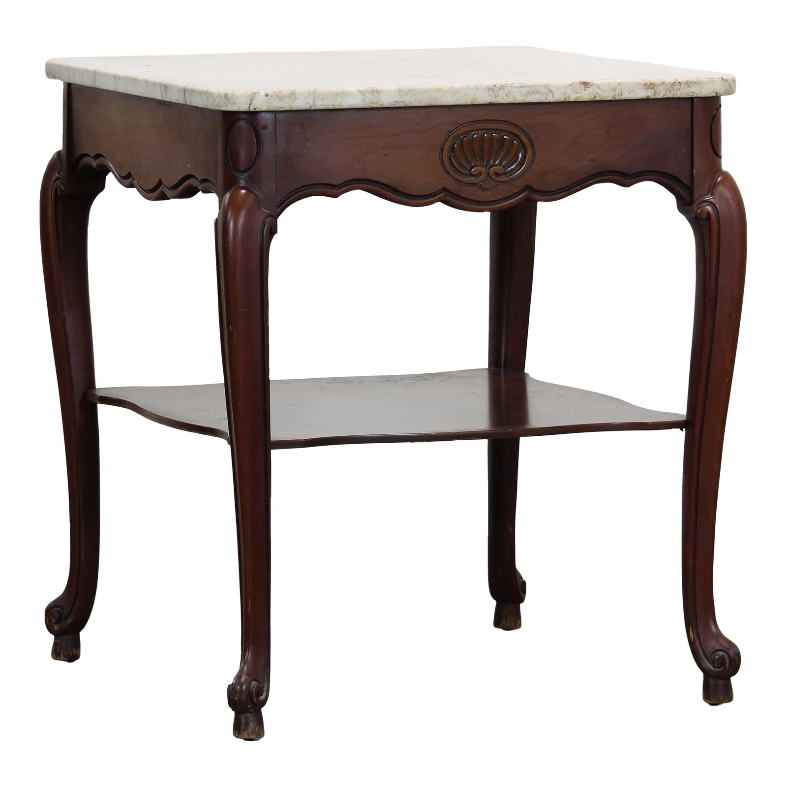 Vintage Queen Ann Style Side Table With Stone Top | Chairish
