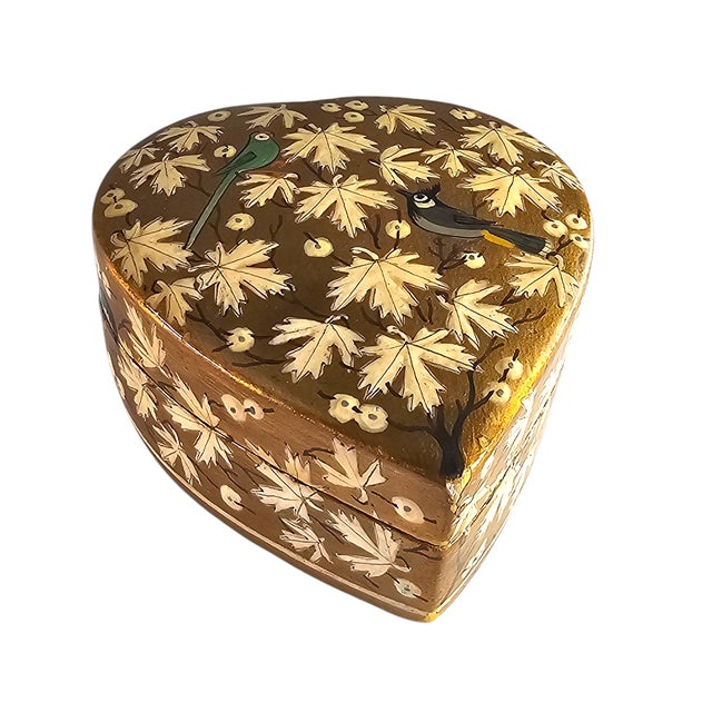 Kashmir Hand Painted Lacquer Box Floral Love Birds Trinket Box | Chairish